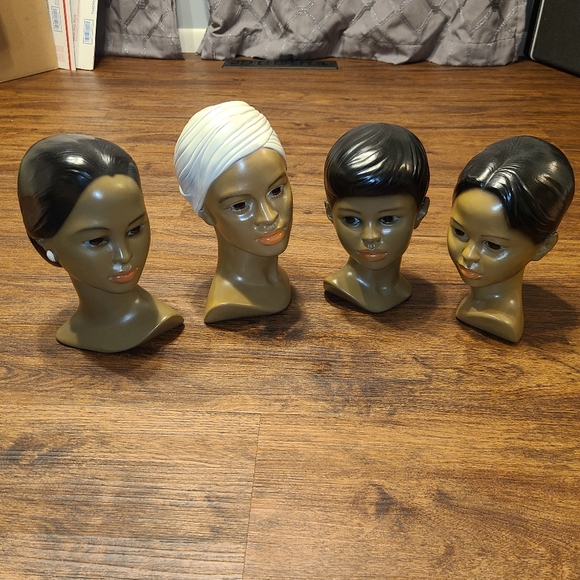 Vintage | Art | Vintage Lot Of 4 Chalkware Ceramic Polynesian Heads ...